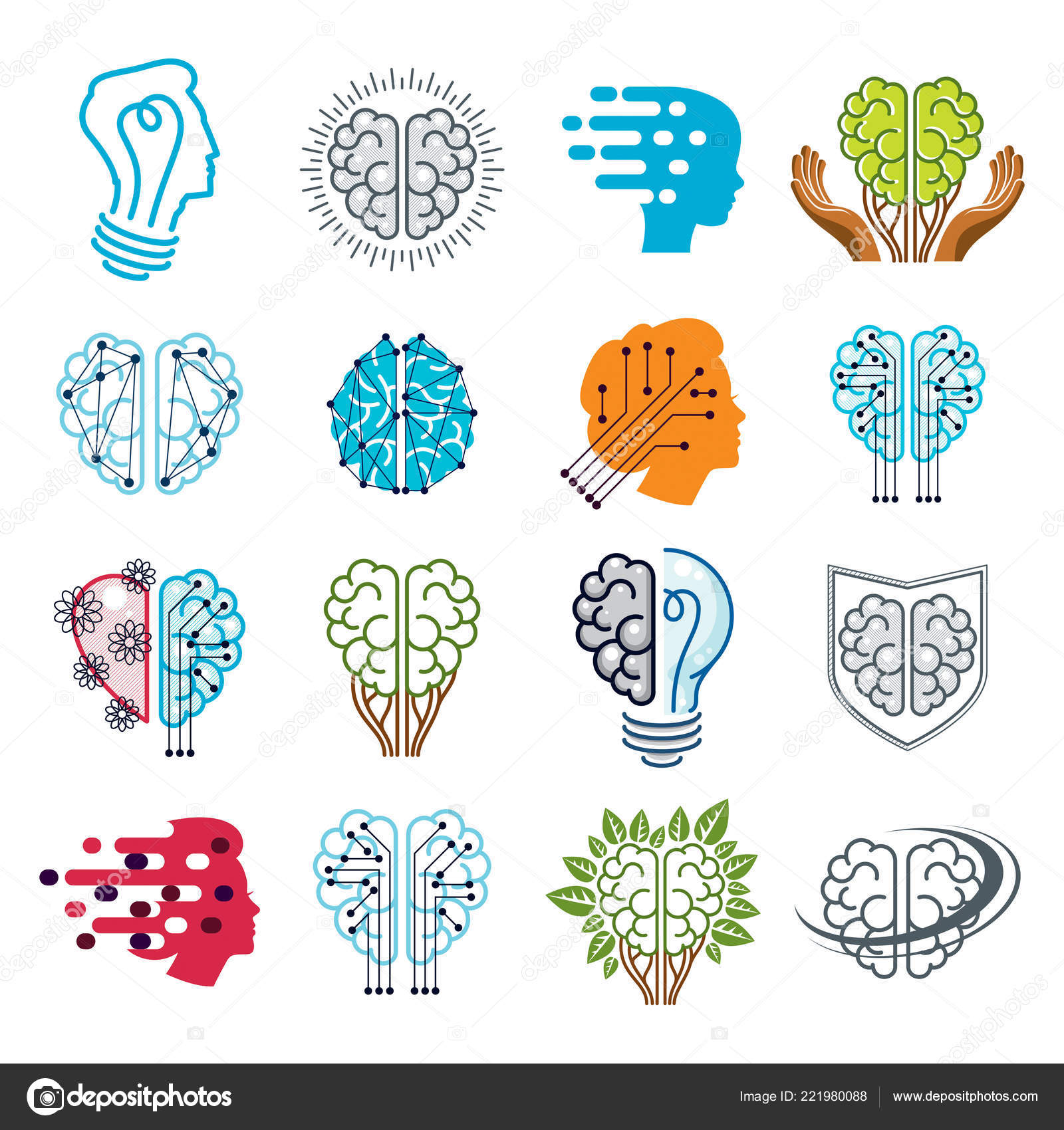 Ikon Vektor Otak Dan Intelijen Atau Konsep Logo Ditetapkan Kecerdasan ...