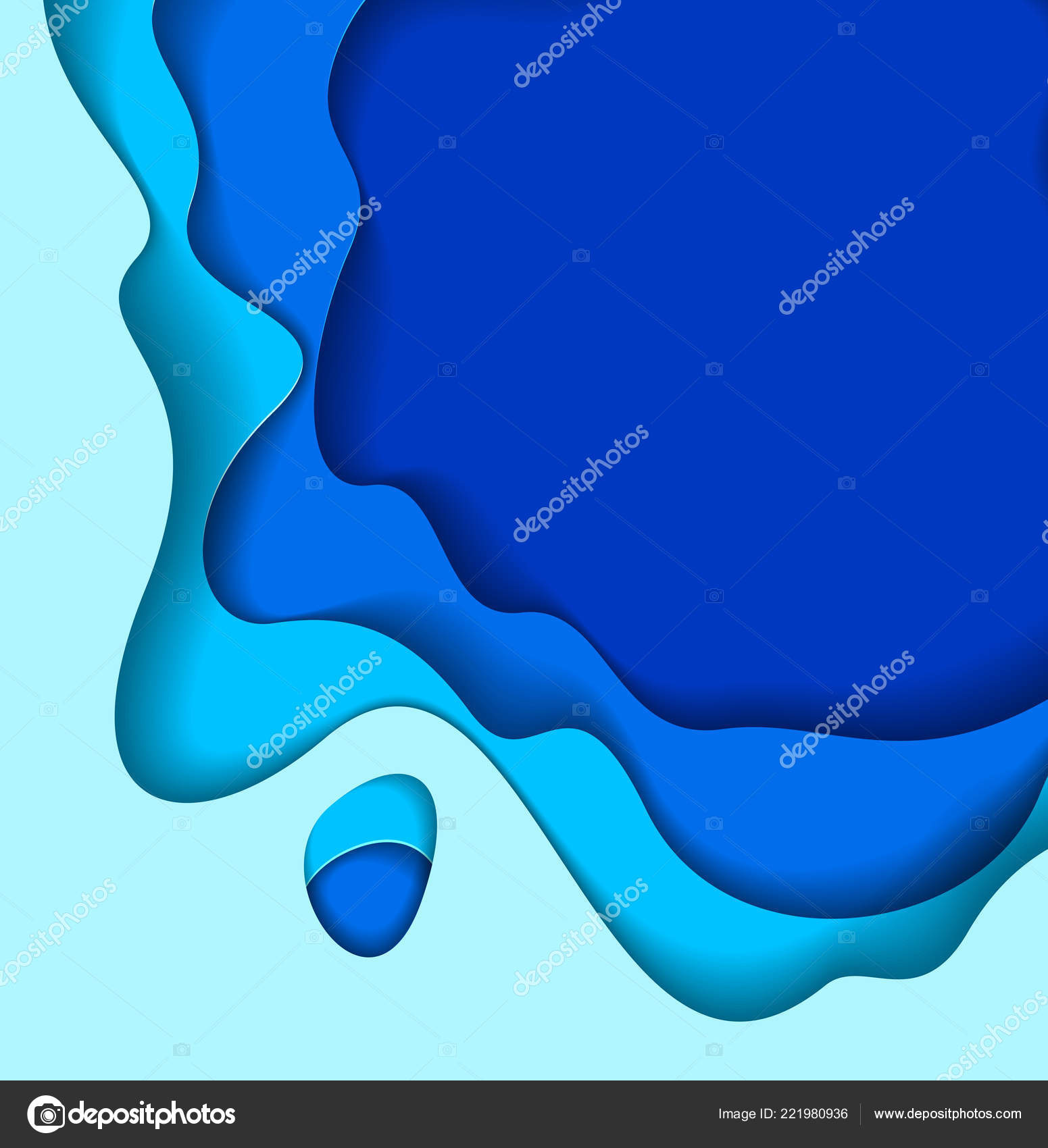 Abstract Blue Paper Cutout Curvy Shapes Layered Vector Illustration ...