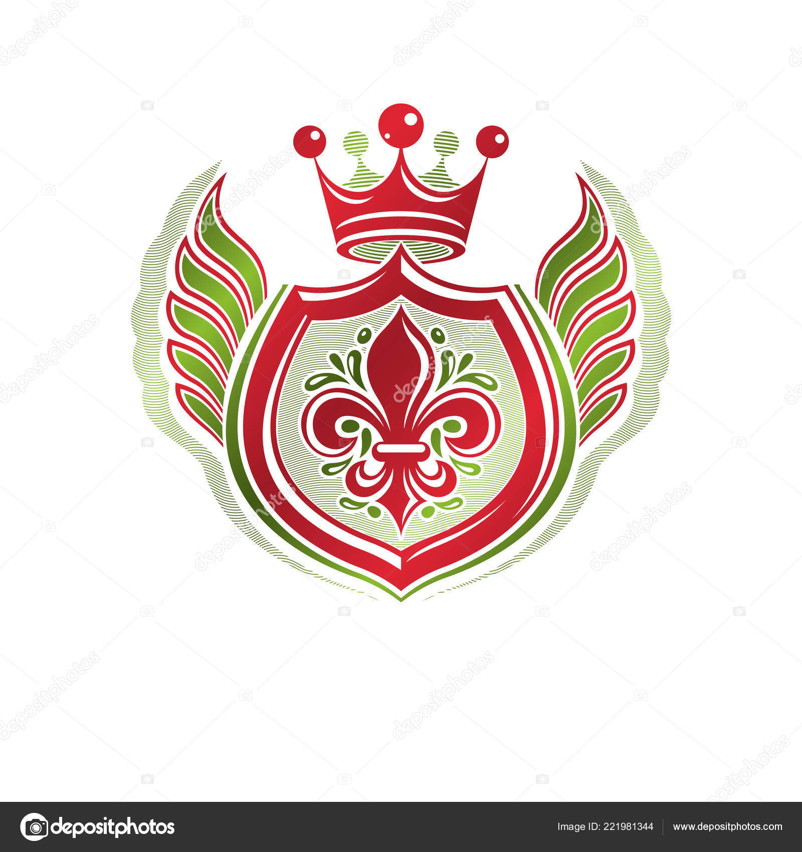 Vintage Heraldic Insignia Made Monarch Crown Lily Flower Royal Symbol ...