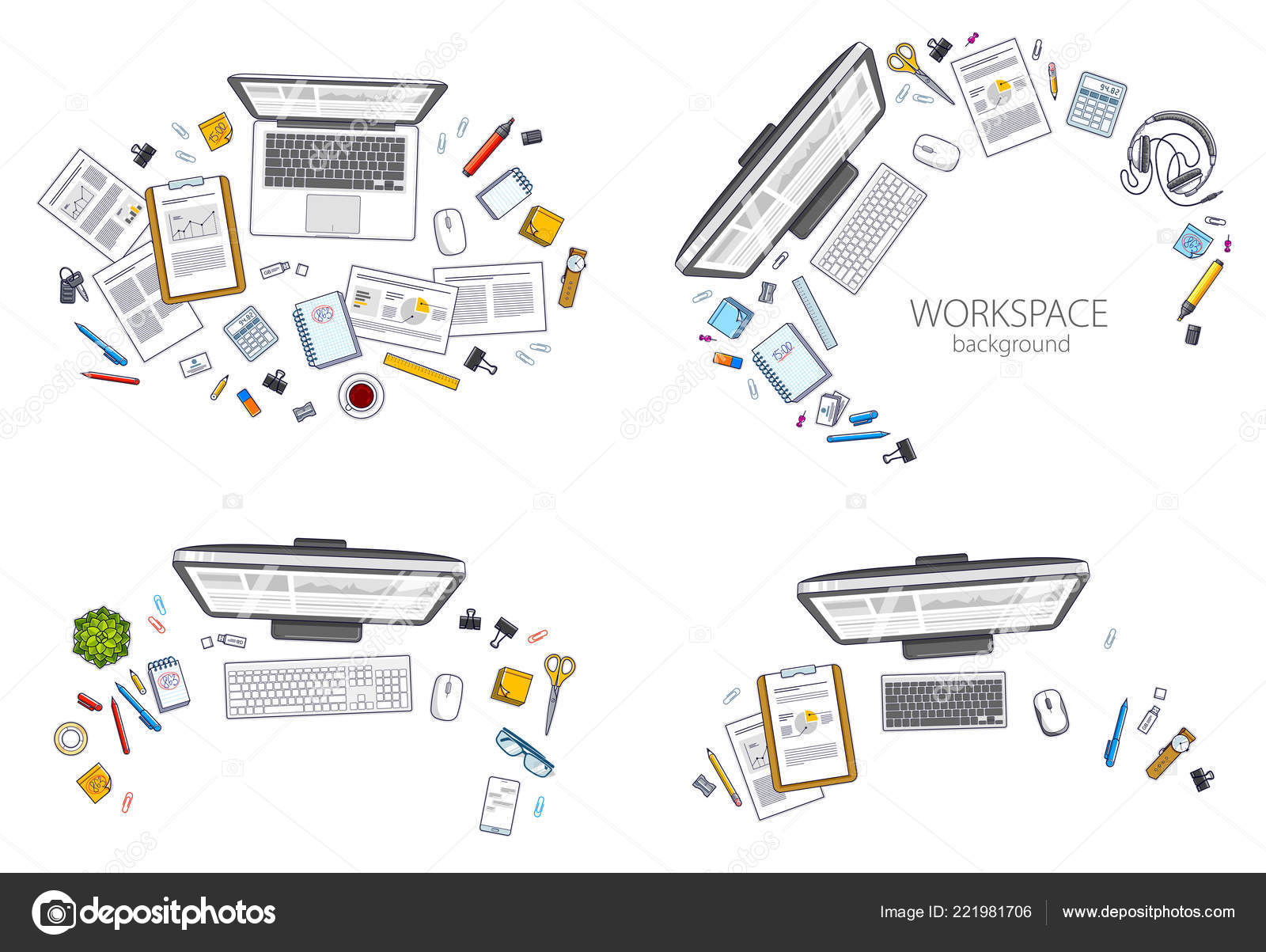 Office Employee Entrepreneur Work Desks Workplaces Laptops Diverse ...