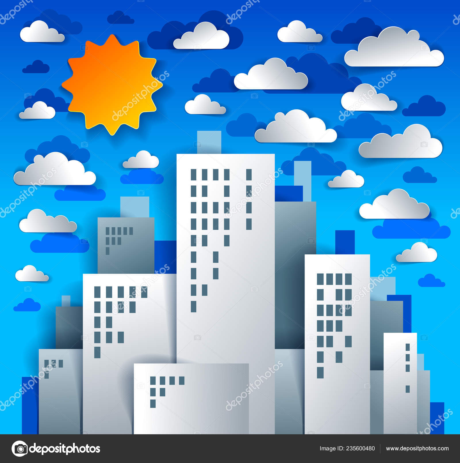 Cityscape Cartoon Vector Illustration Paper Cut Kids Application Style ...