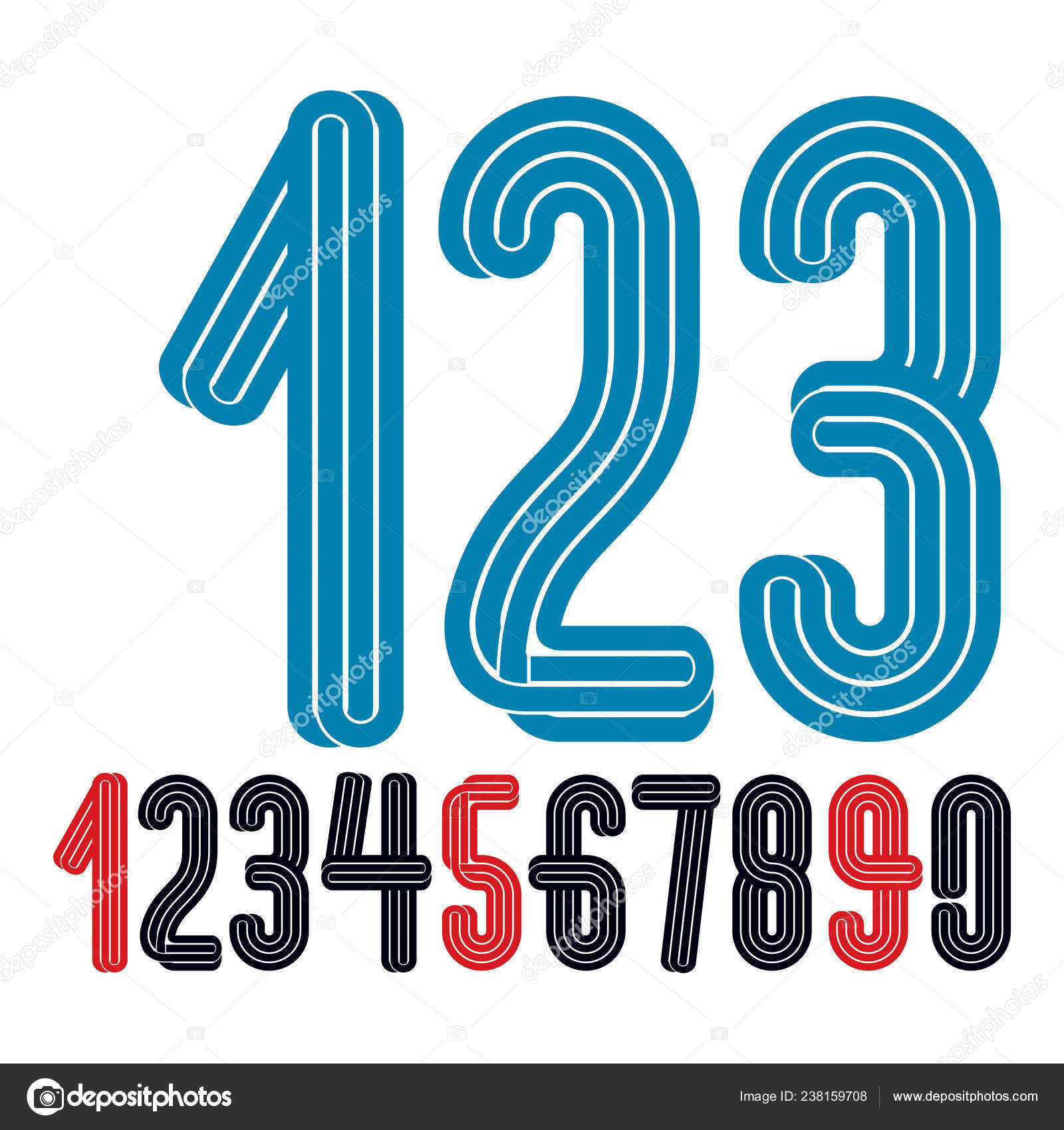 Set Vector Funky Regular Numbers Made Triple Stripes Best Use Stock ...
