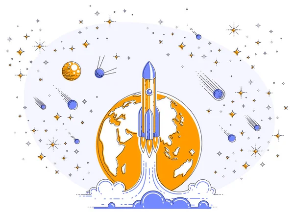Rocket Launch Undiscovered Space Planet Earth Background Surrounded ...