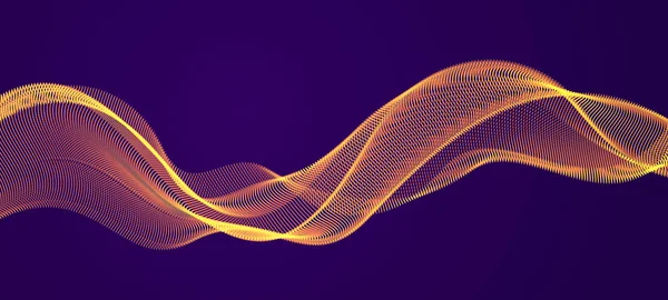 3d particles mesh array, sound wave flowing over dark. Round shining ...