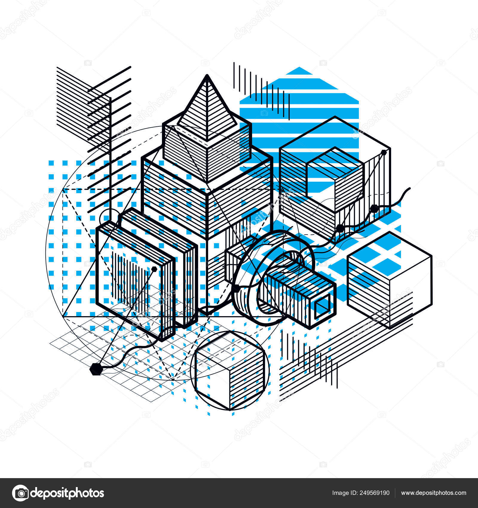 Lines and shapes abstract vector isometric 3d background. Layout Stock ...