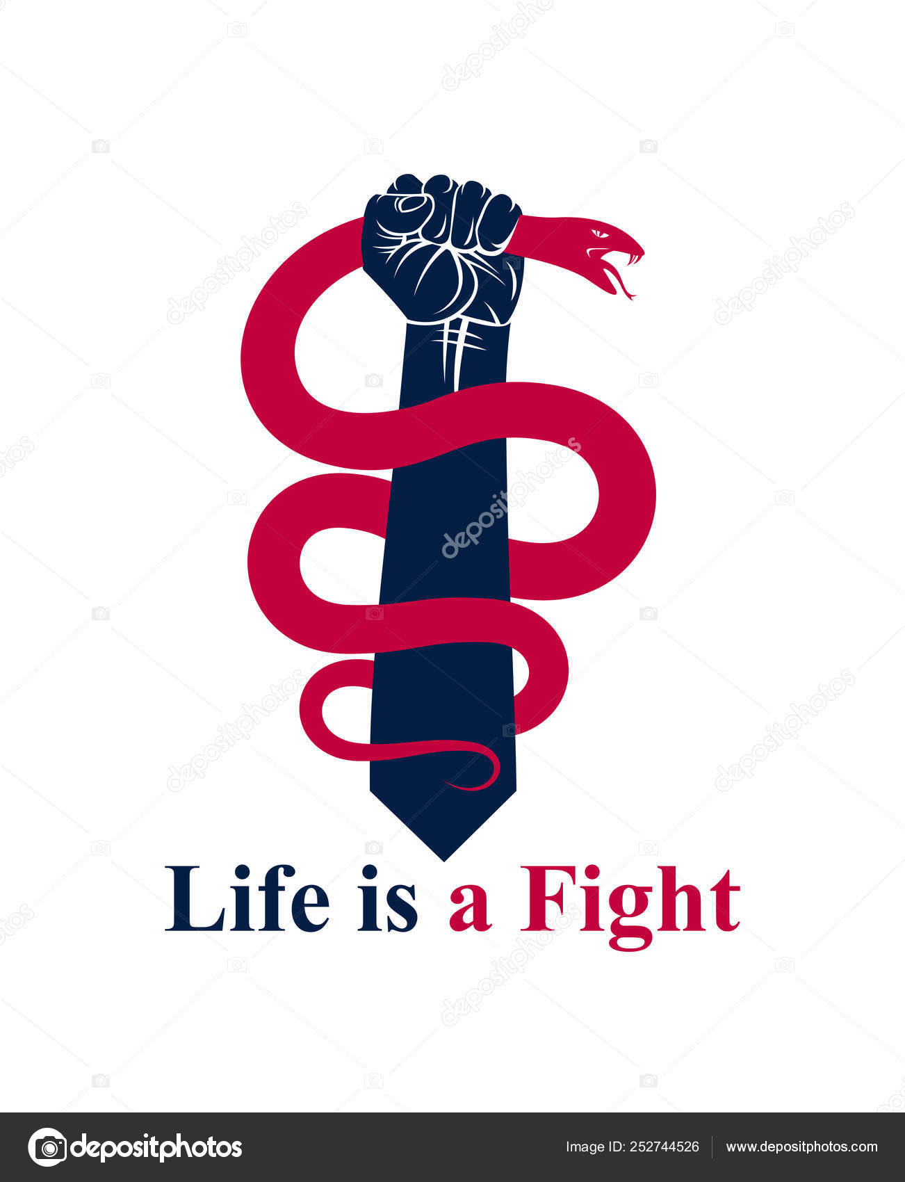 Hand squeezes a snake, fight against evil, control your dark sid Stock ...