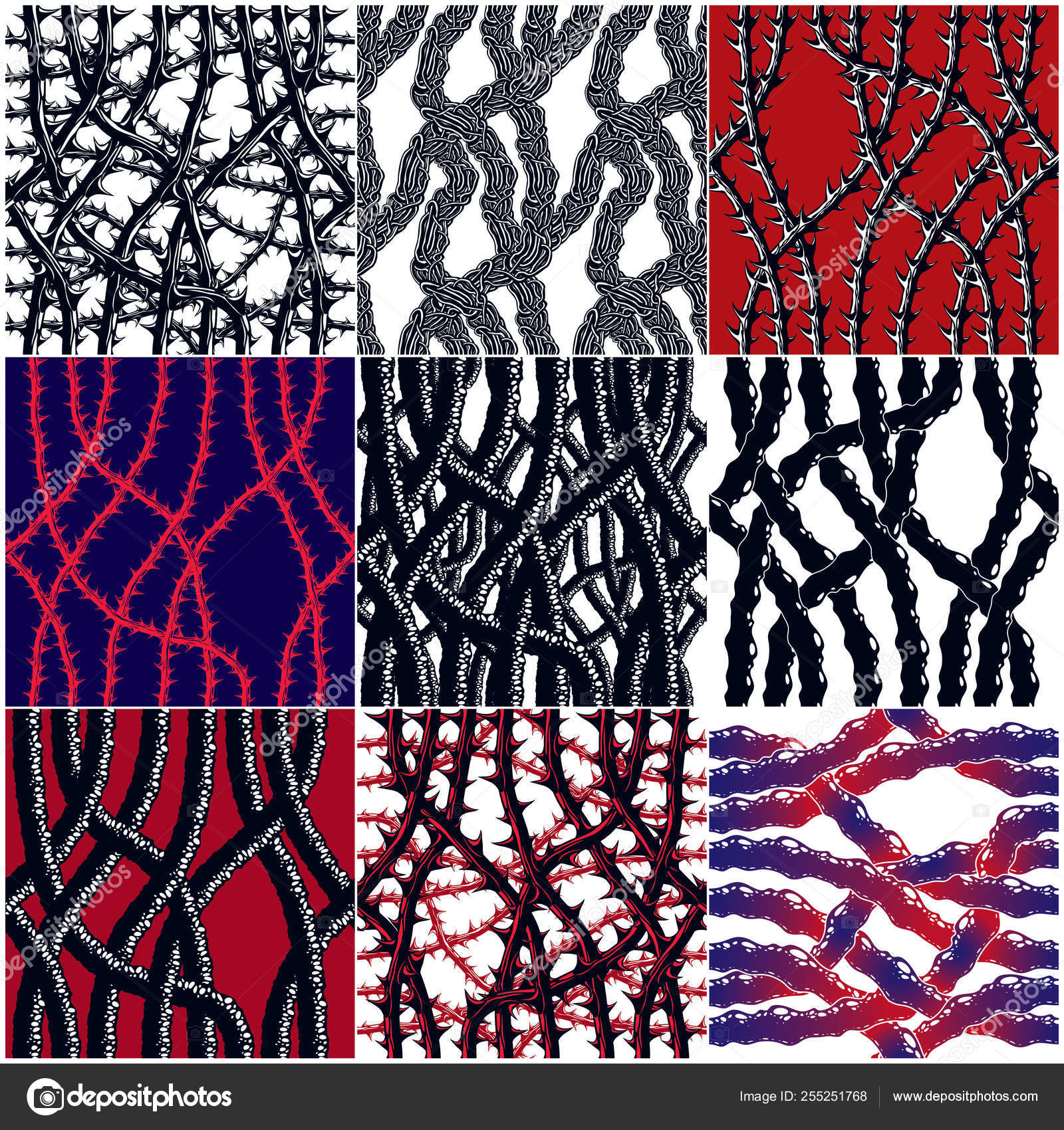 Horror Art Style Seamless Patterns Set Vector Backgrounds Collection ...