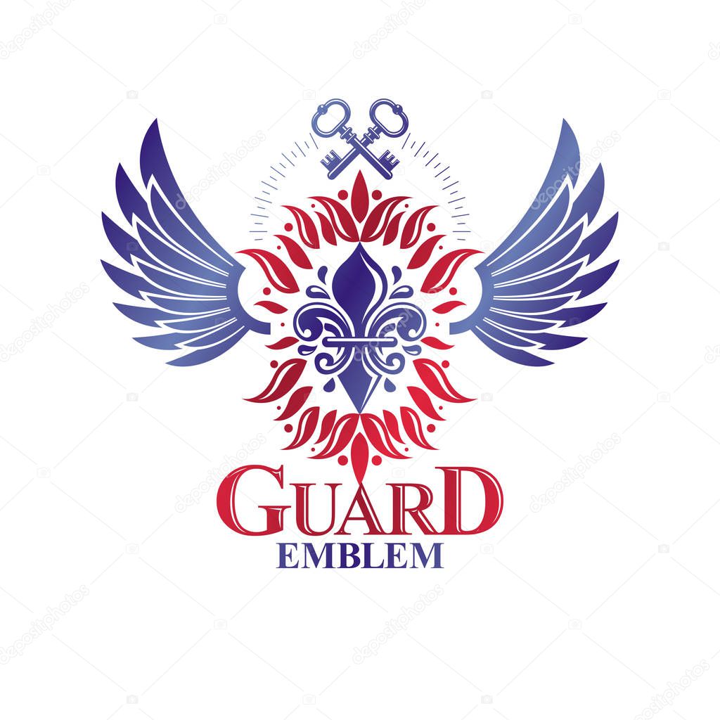 Vintage insignia vectorial heráldica compuesta por el símbolo de la ...