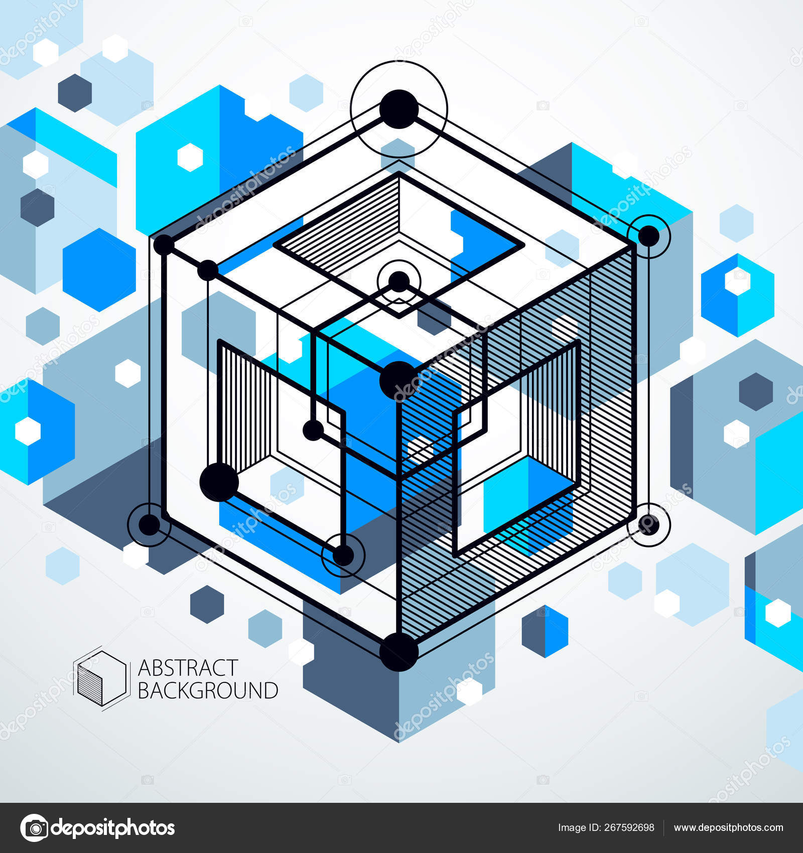 Engineering Technology Vector Blue Wallpaper Made Cubes Lines ...
