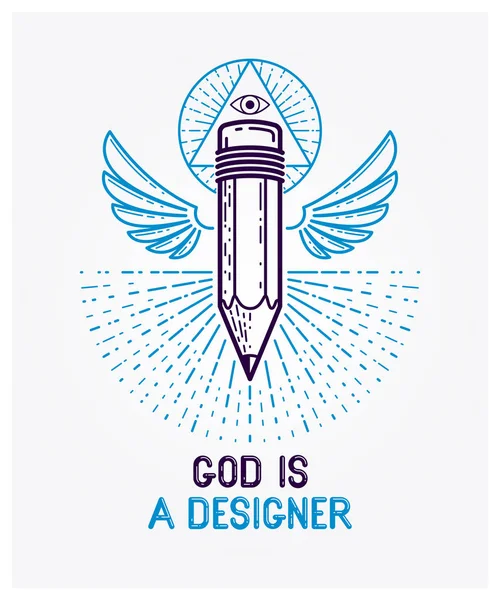 God is a designer concept, pencil with wings and all seeing eye — Stock ...
