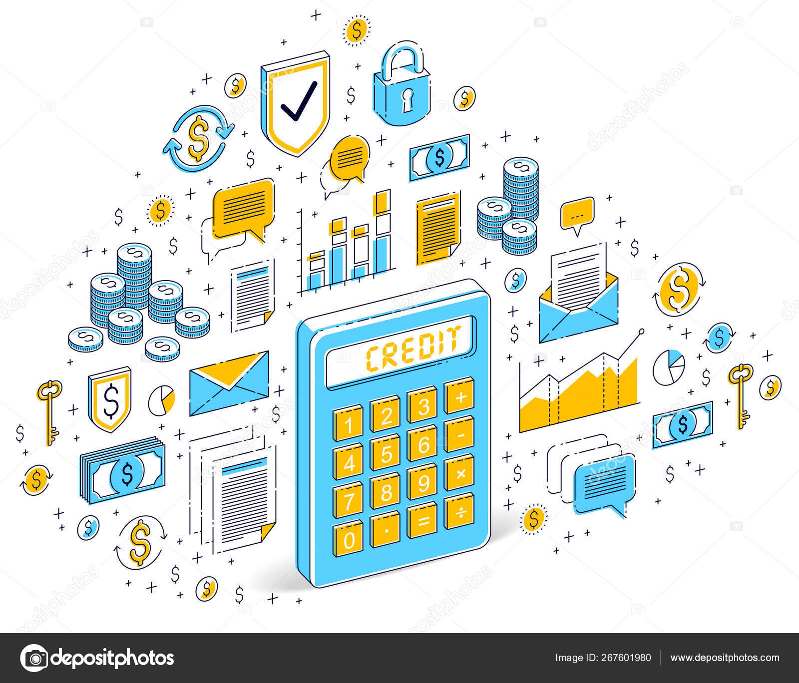 Calculator Idea Isolated White Background Credit Concept Isometric ...