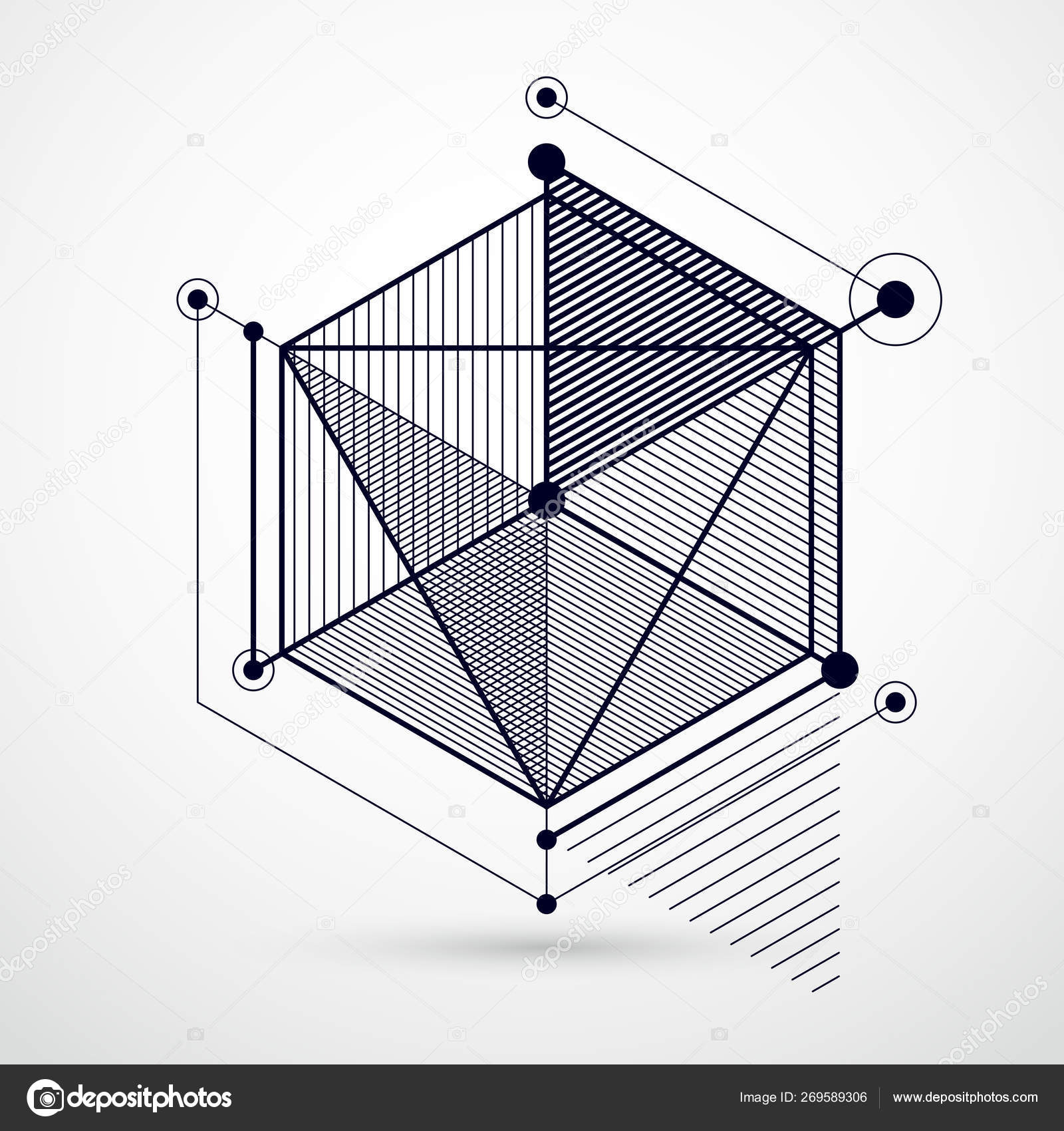 Geometric technology vector black and white drawing, 3D technica Stock Vector by ©Ostapius 269589306