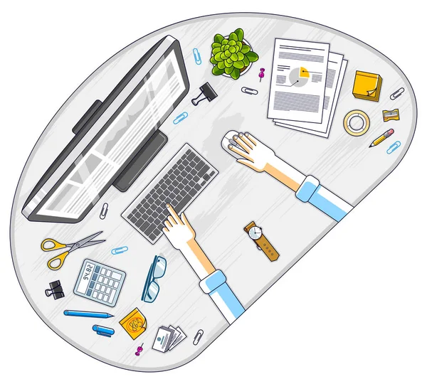 Office Desk Workspace Top View Hands Office Employee Entrepreneur ...