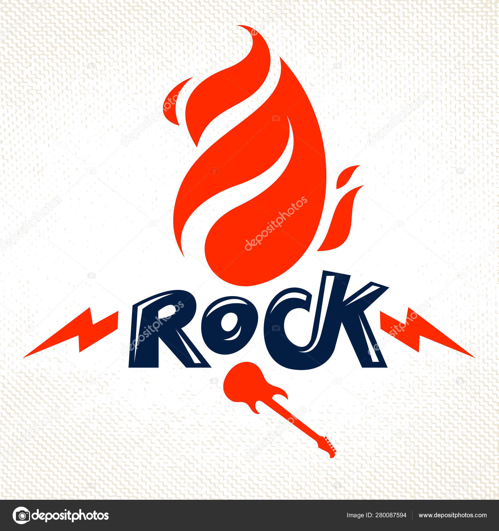 Rayo de llamas y mecanografía emblema o logotipo del vector de roca ...