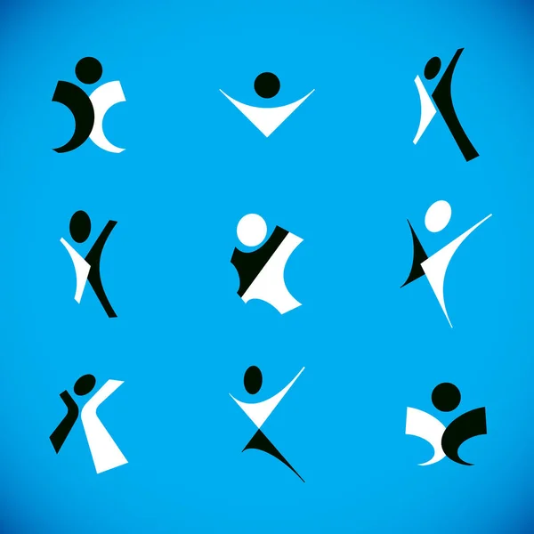 Vector illustration of excited abstract person with raised hands ...