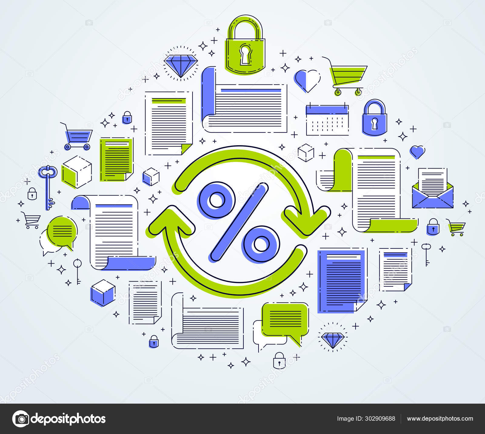 Percent symbol and loop arrow, taxes, return on investment, refu Stock ...
