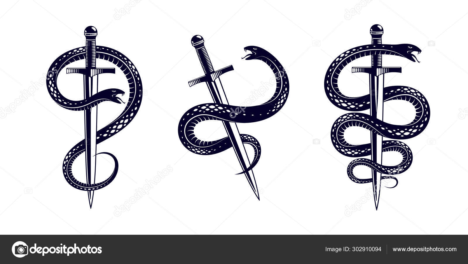 Snake and Dagger, Serpent wraps around a sword vector vintage ta Stock ...