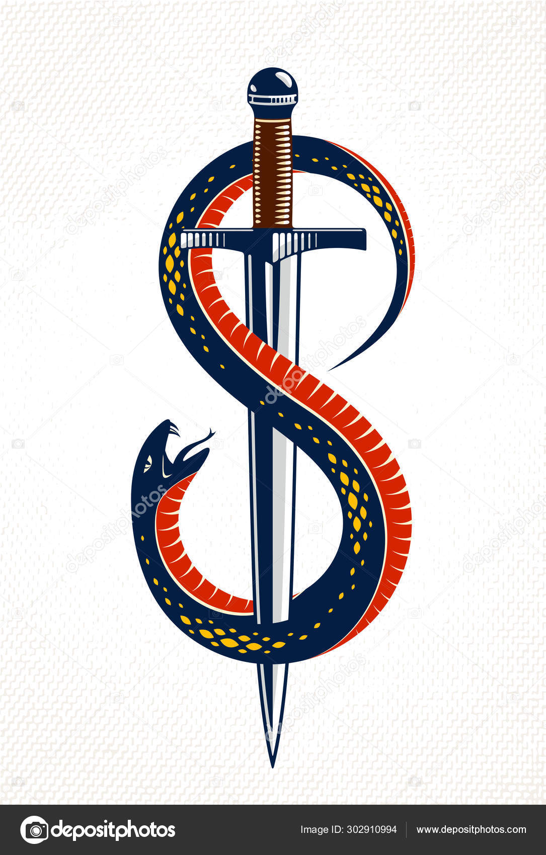 Dagger kills a Snake, defeated Serpent wraps around a sword vect Stock ...