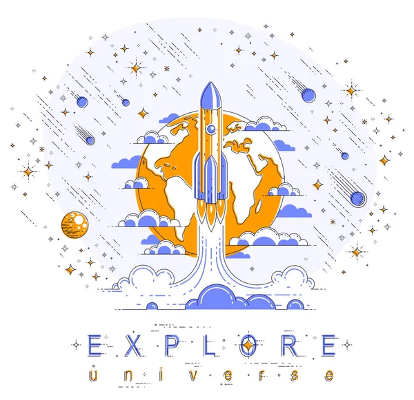 Rocket Launch Undiscovered Space Planet Earth Background Surrounded ...