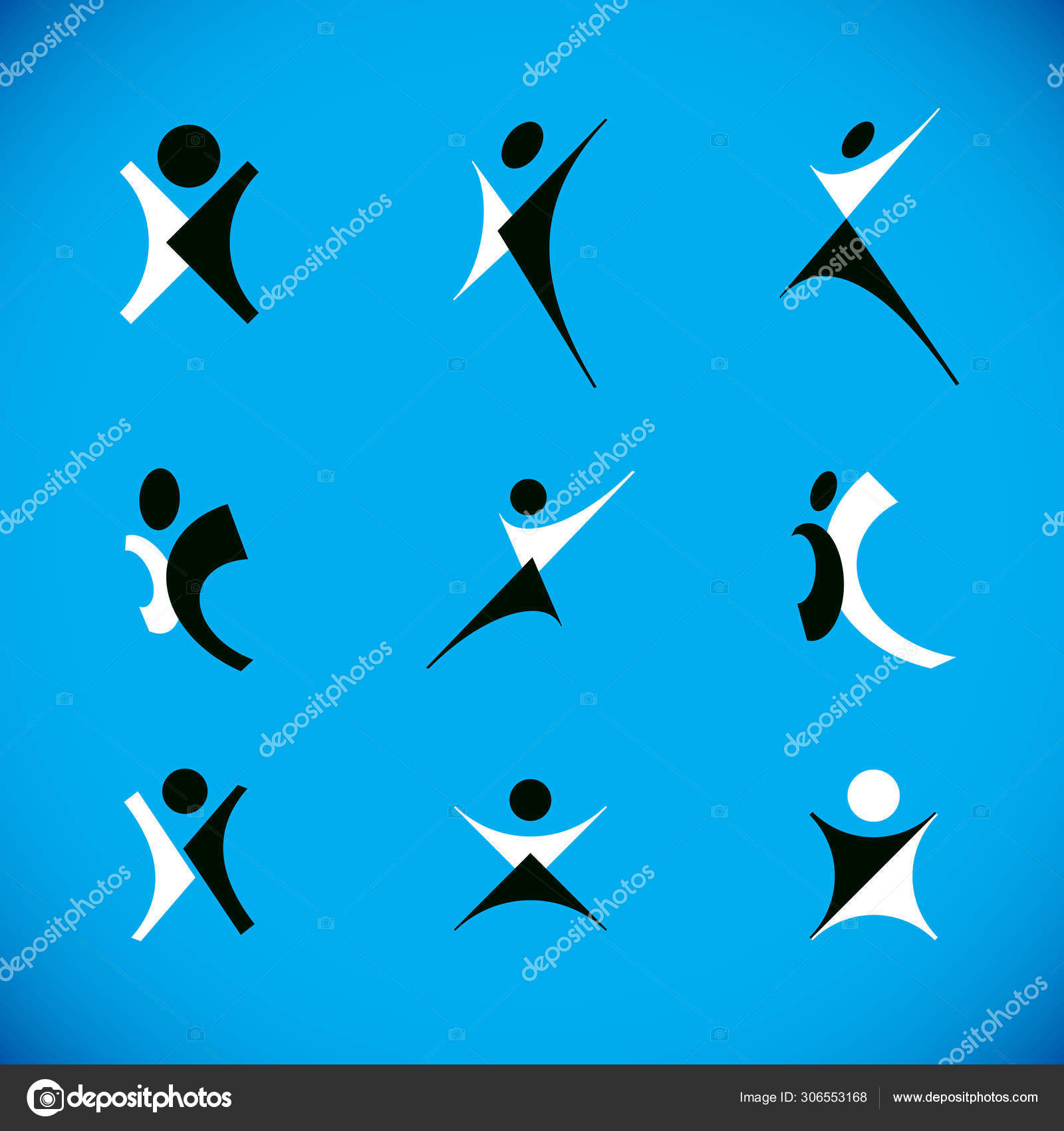 Vector illustration of excited abstract person with raised hands ...
