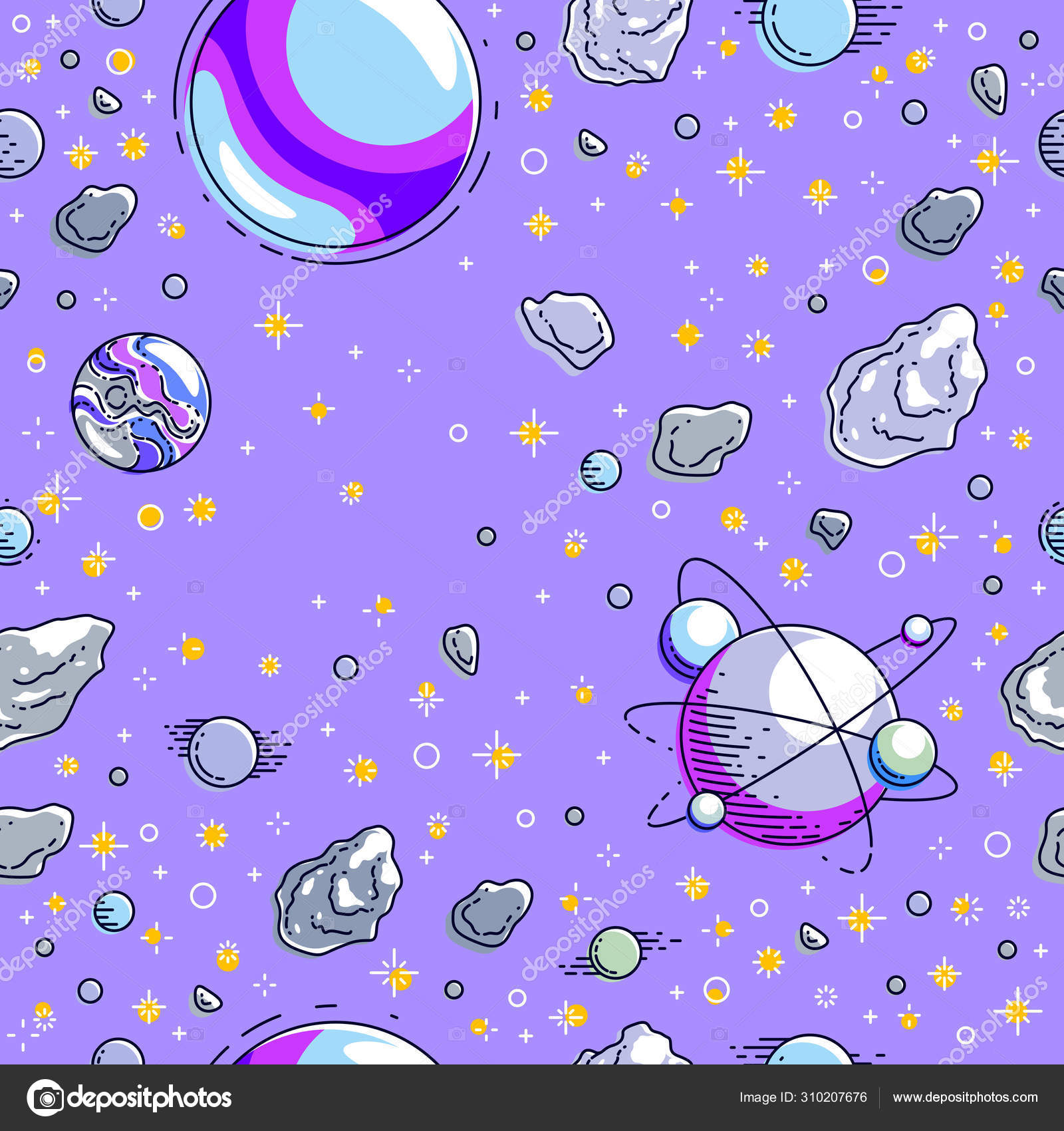 Space seamless background with planets, stars, asteroids and com Stock ...