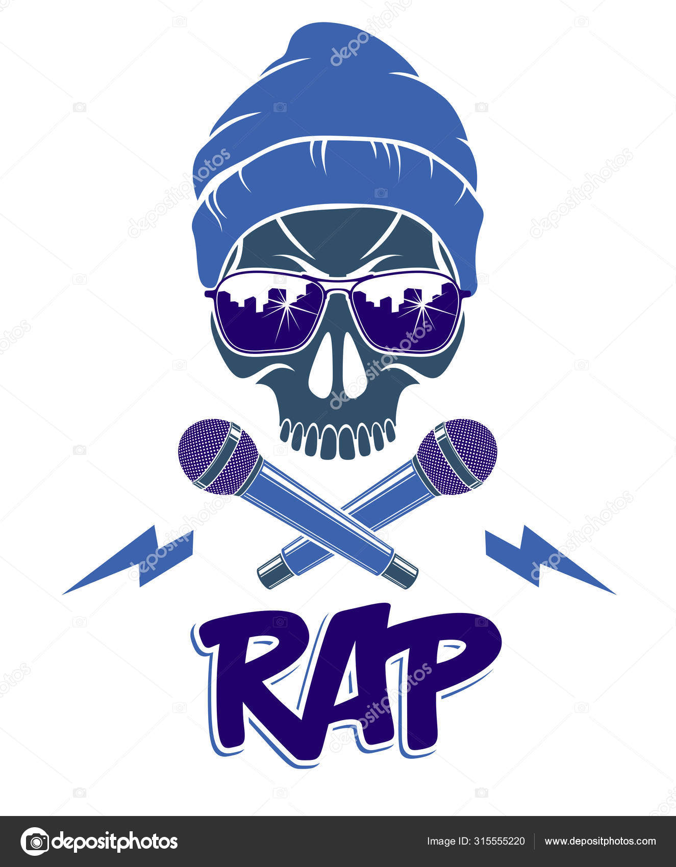 Hip Hop music vector logo or label with wicked skull and two mic Stock ...