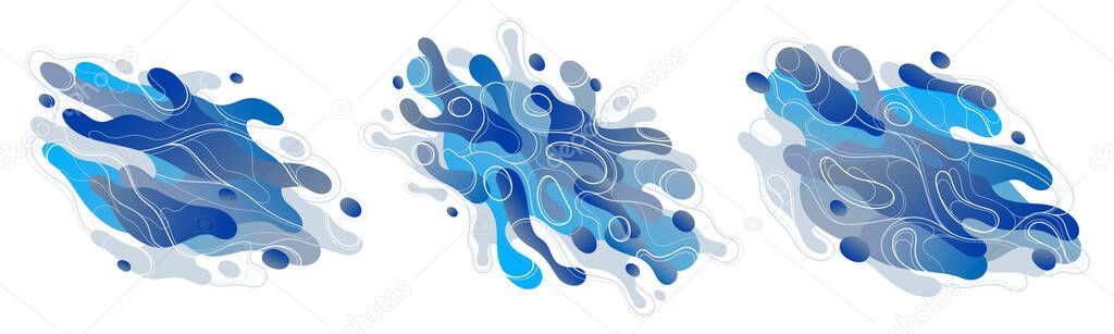Resumen azul lava fluidos vector ilustraciones conjunto, gradientes de ...
