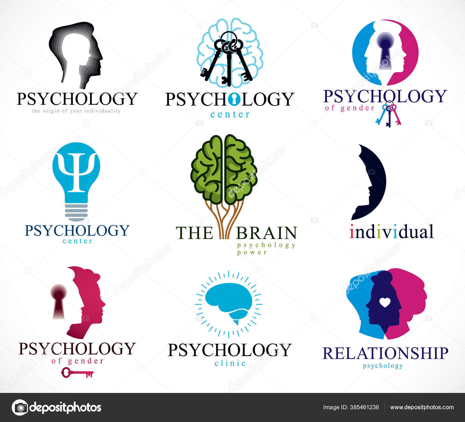 Psychology Brain Mental Health Vector Conceptual Icons Logos Set ...