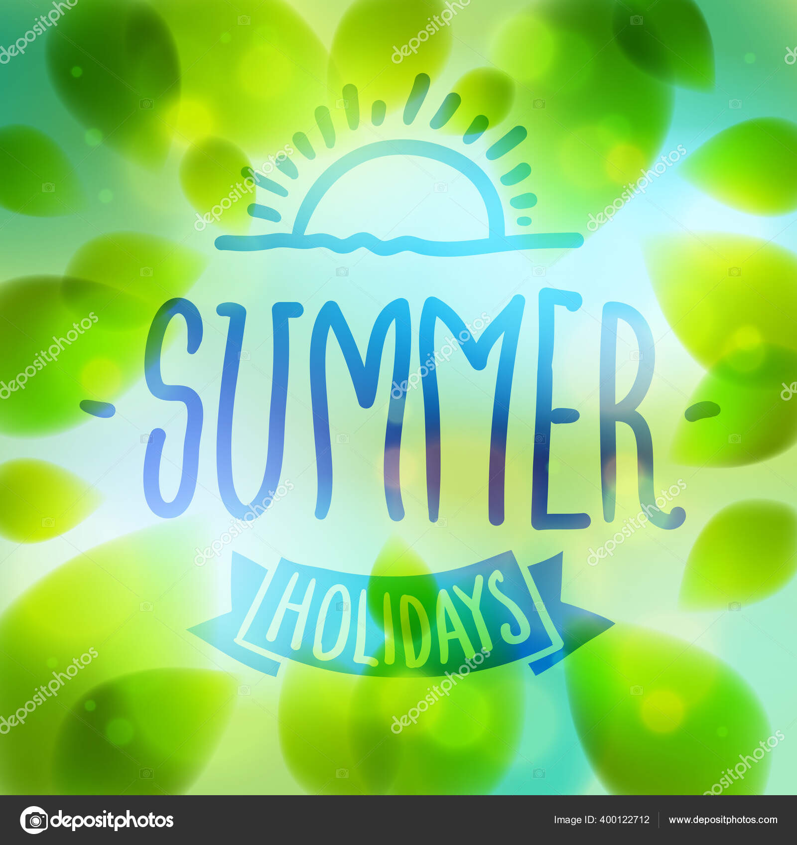 Summer Word Drawn Window Fresh Green Leaves Blurred Background Vector ...