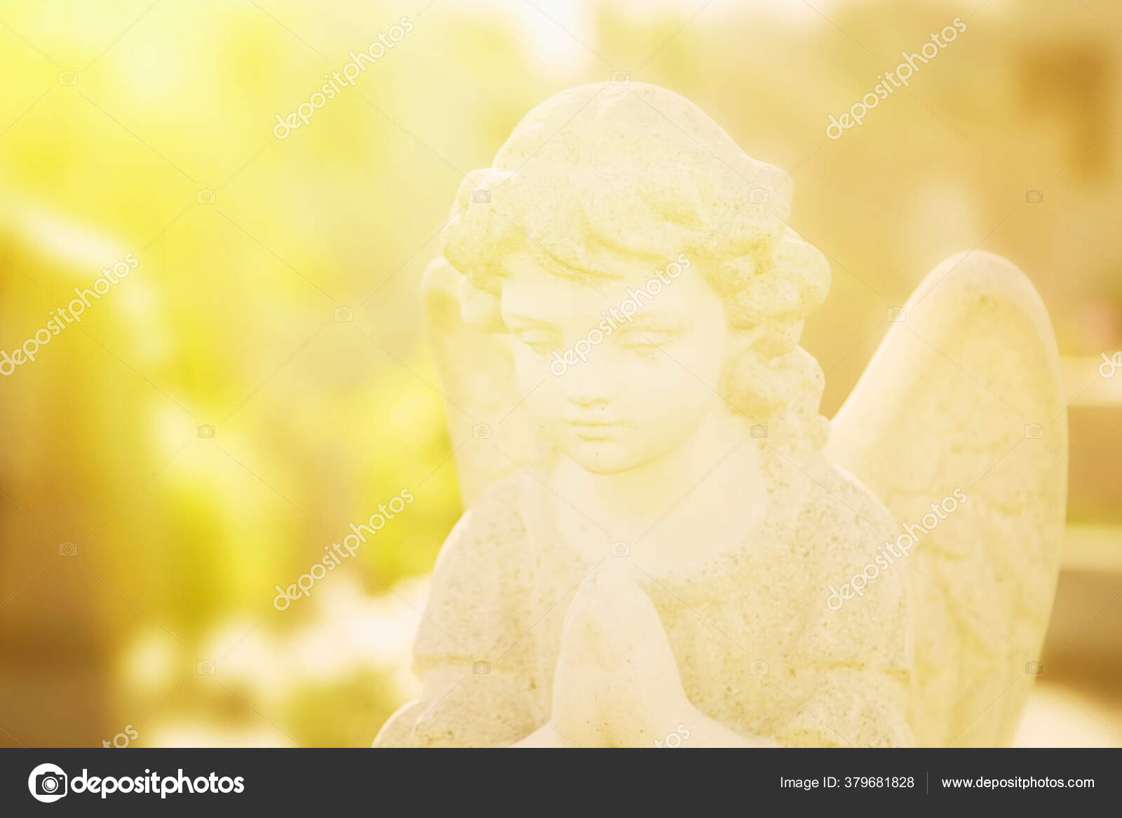 Ancient Statue Beautiful Guardian Angel Sun Rays — Stock Photo ...
