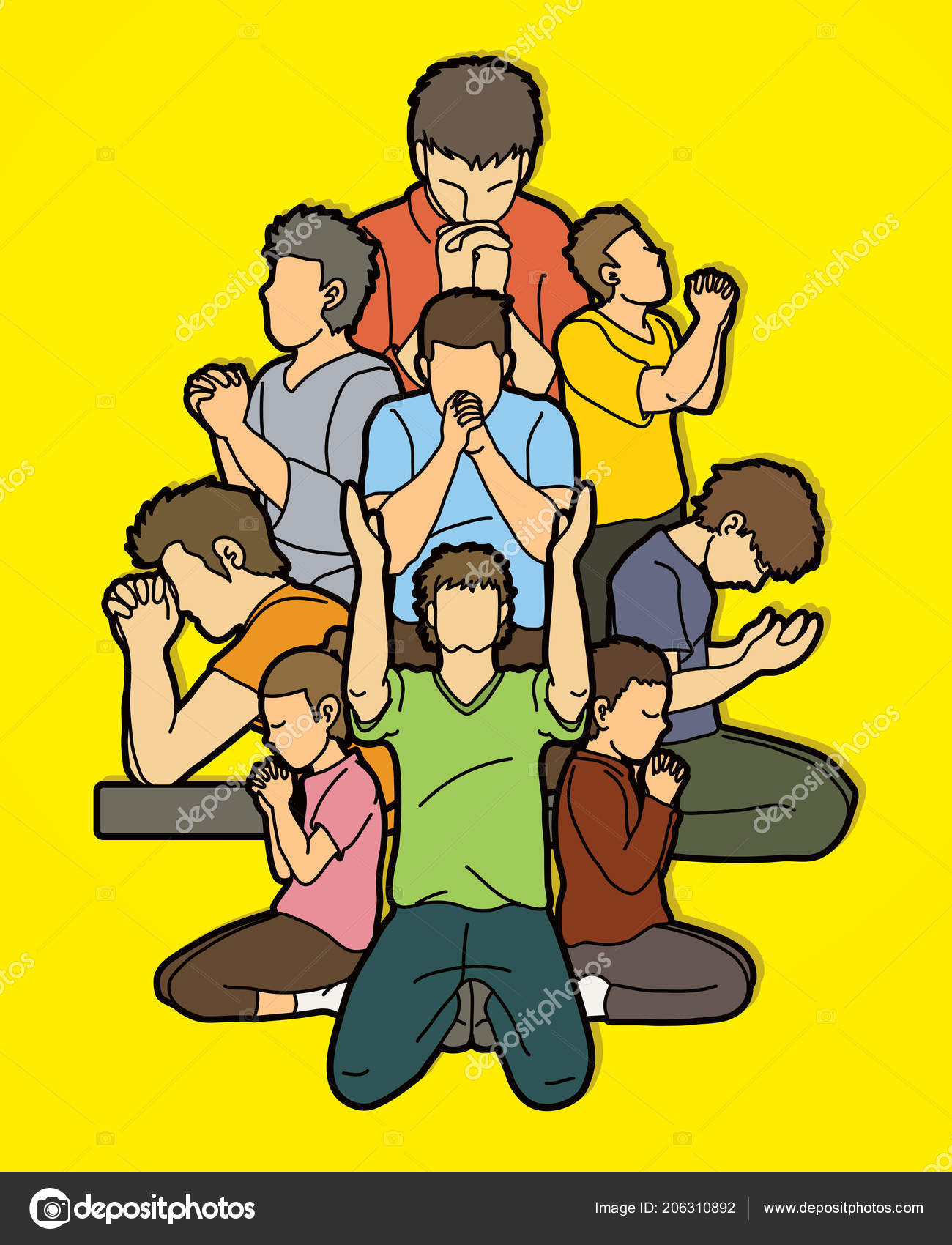 Kelompok Doa Kristen Berdoa Bersama Sama Dengan Vektor Grafik Kartun ...