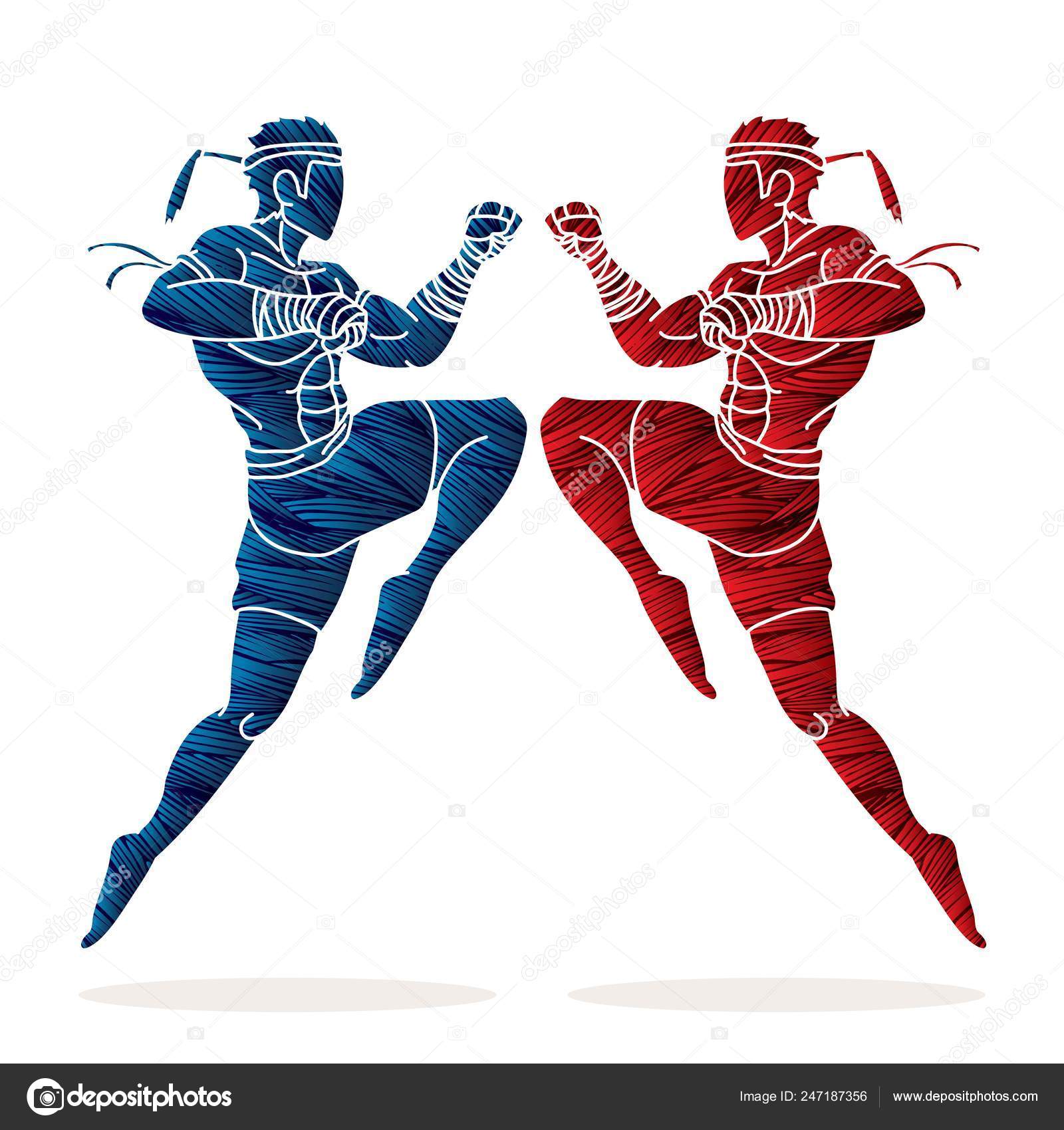 Muay Thai Action Thai Boxing Jumping Attack Cartoon Graphic Vector ...