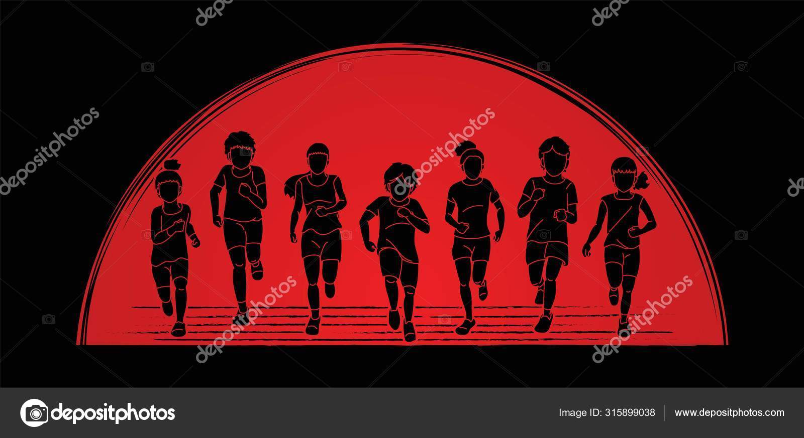 Group Children Running Together Cartoon Graphic Vector Stock Vector ...