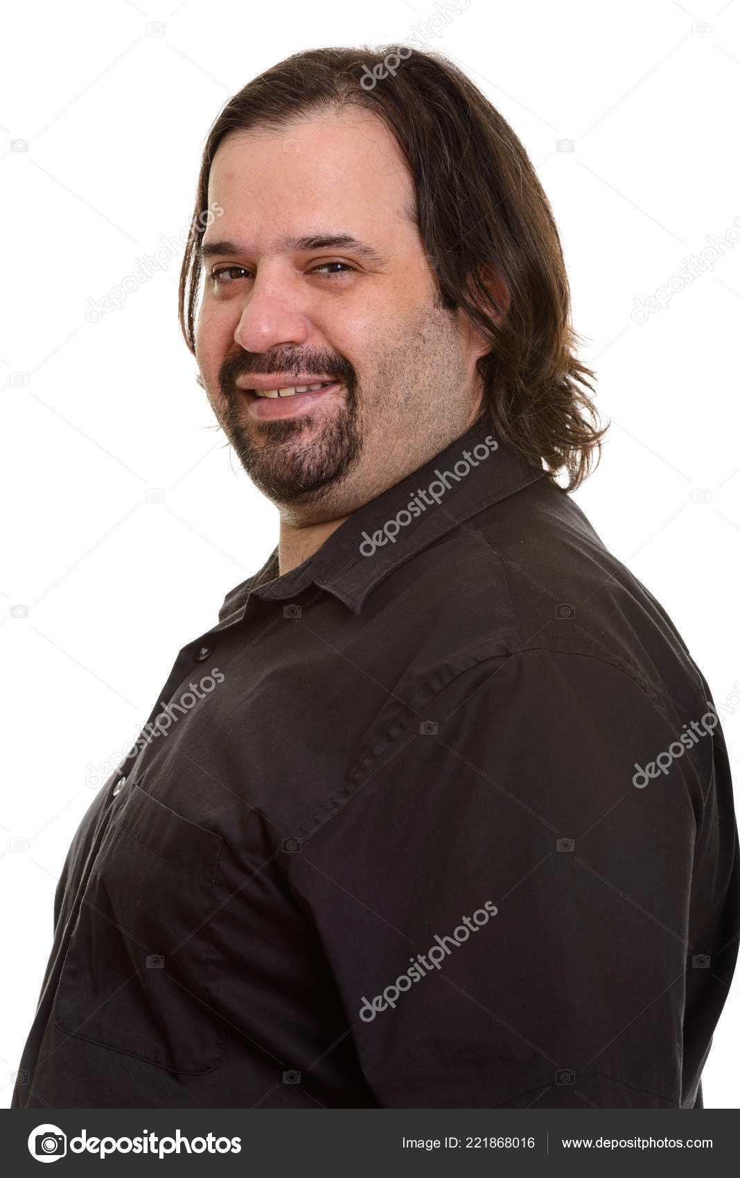 Close up of happy fat Caucasian man smiling Stock Photo by ...