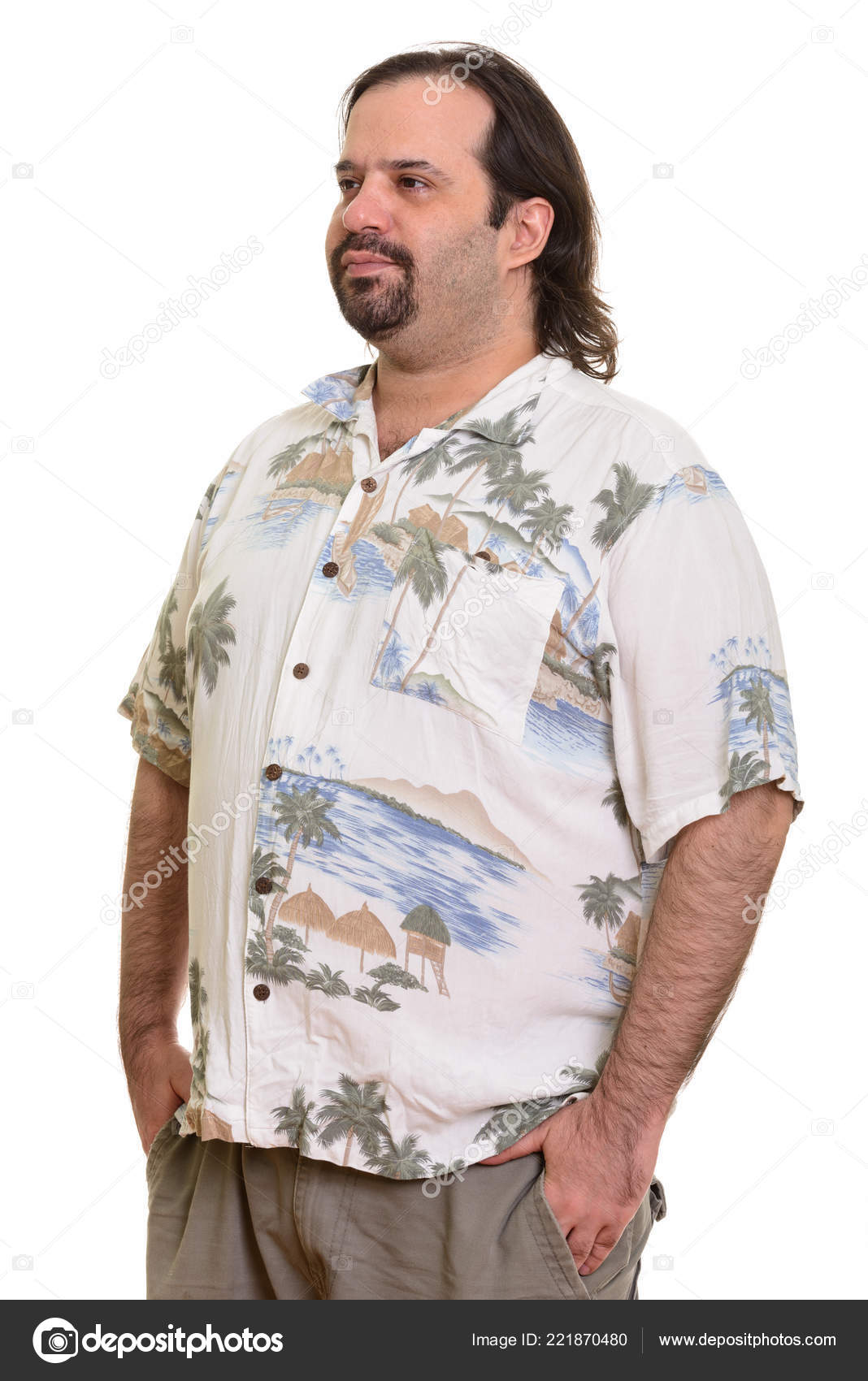 Fat Caucasian man looking at side ready for vacation — Stock Photo ...