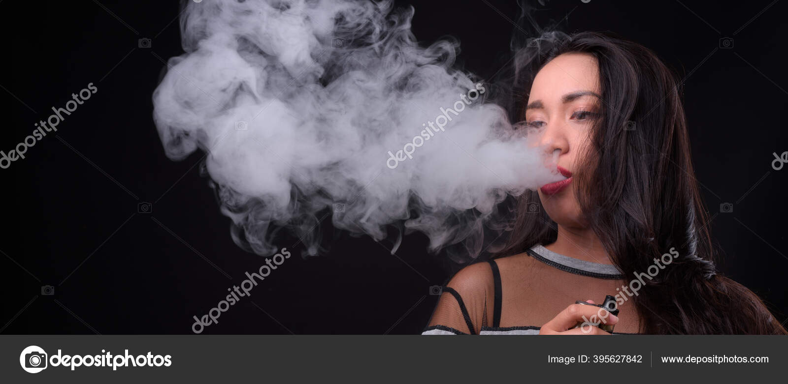 Studio Shot Young Beautiful Filipino Woman Vaping Black Background ...
