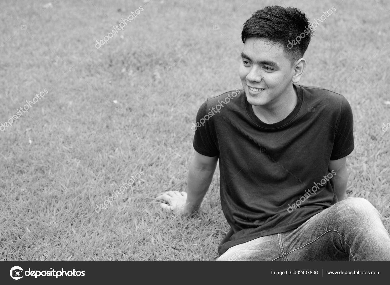 Portrait Young Handsome Filipino Man Relaxing Park Black White — Stock ...