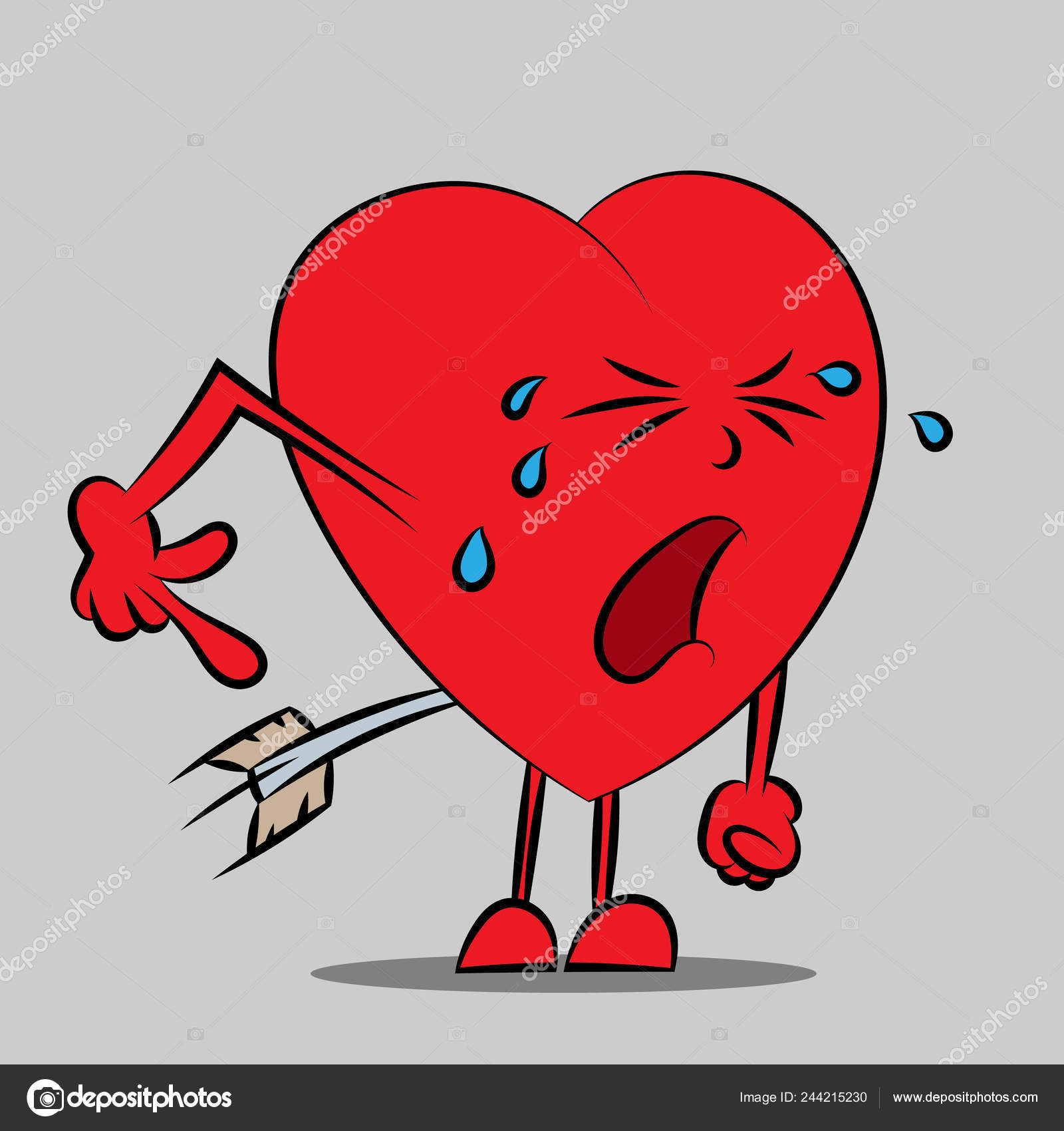 Dibujos Animados Ilustración Corazón Llorando Lindo Con Una Flecha ...