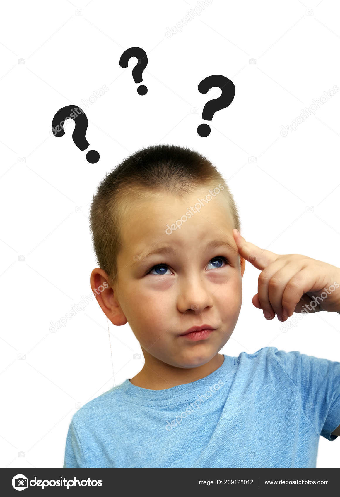 Portrait Cute Little Boy Thinking Question Marks His Head White Stock ...