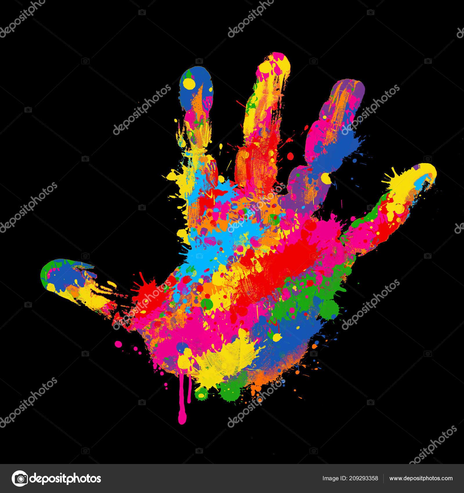 Colorful Handprint Black Background Vector Illustration — Stock Vector ...