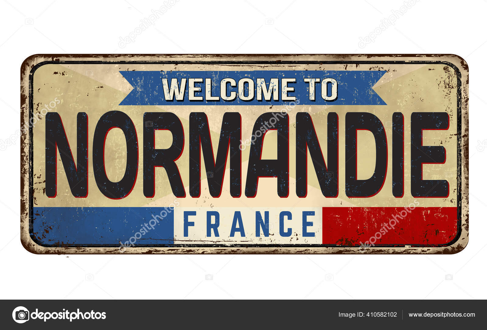 Welcome Normandie Vintage Rusty Metal Sign White Background Vector ...