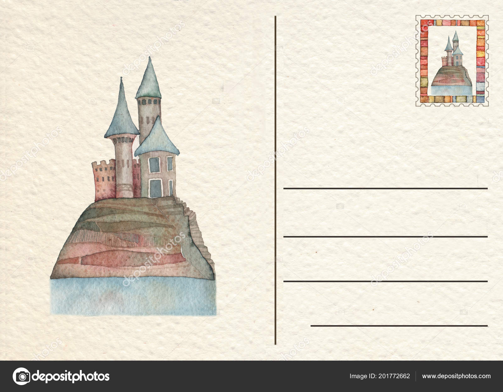 Hand Drawn Back Postcard Castle Stock Photo by ©vimasi 201772662