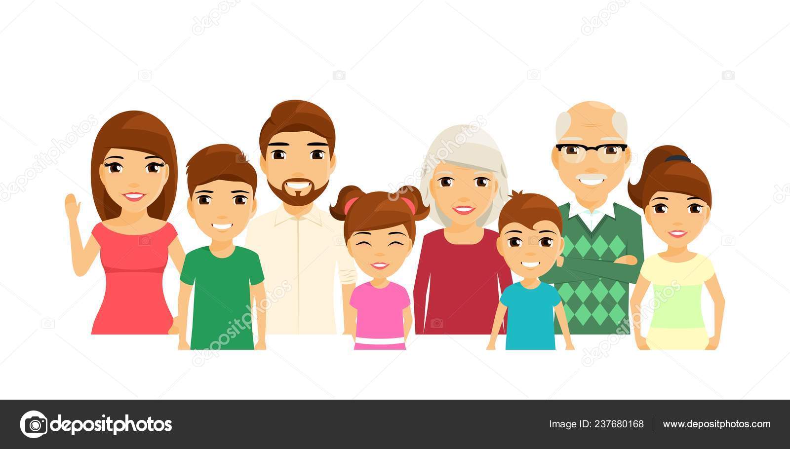 Familia Numerosa Estilo Retrato Abuela Abuelo Madre Padre Hermanos Hermanas Vector de stock ...