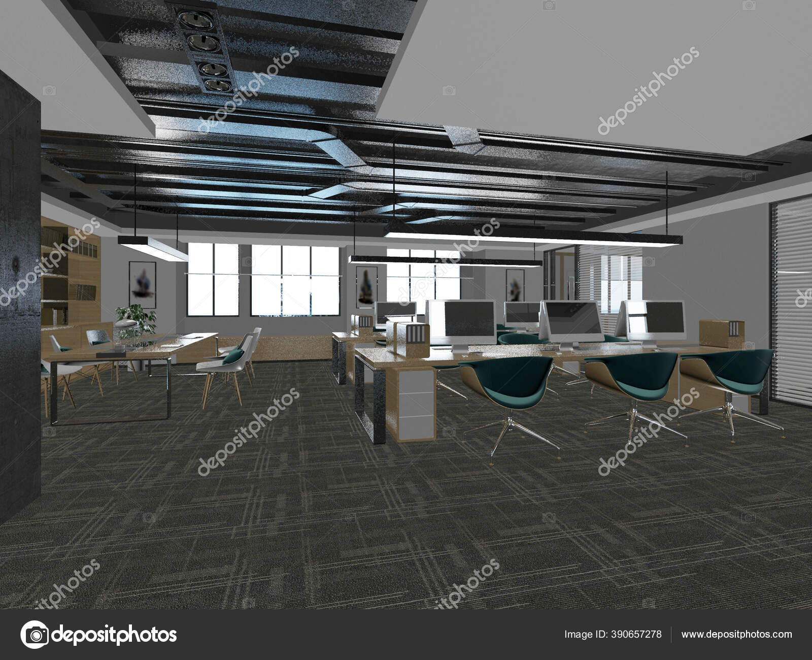 Modern Office Interior Rendering Stock Photo by ©baojia1998 390657278
