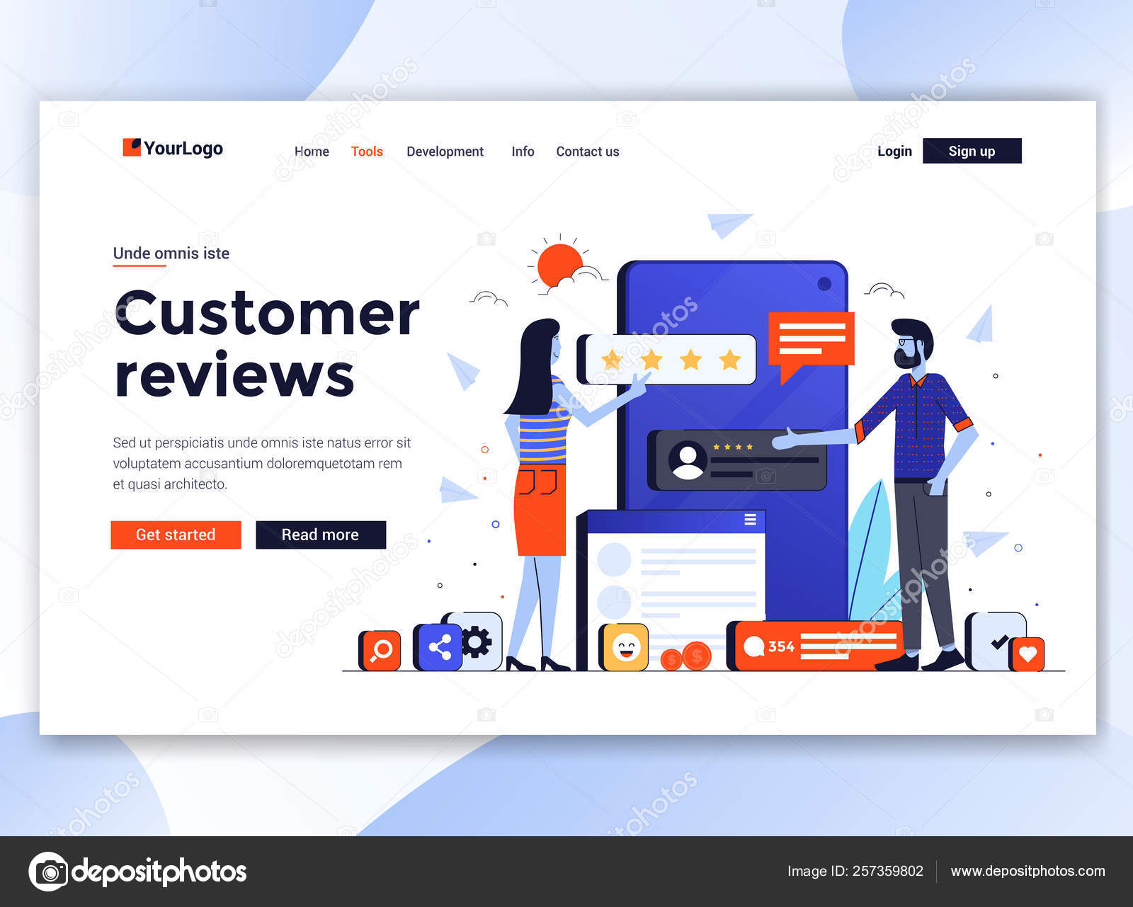Flat Modern design of website template - Customer reviews Stock Vector ...