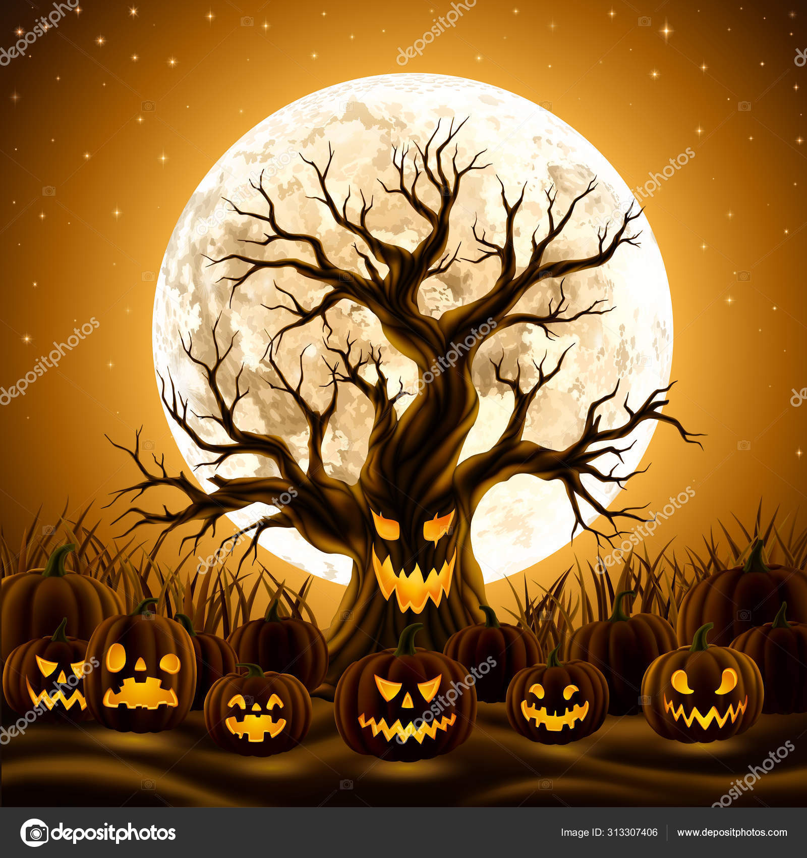 Spooky Halloween Tree With Moon