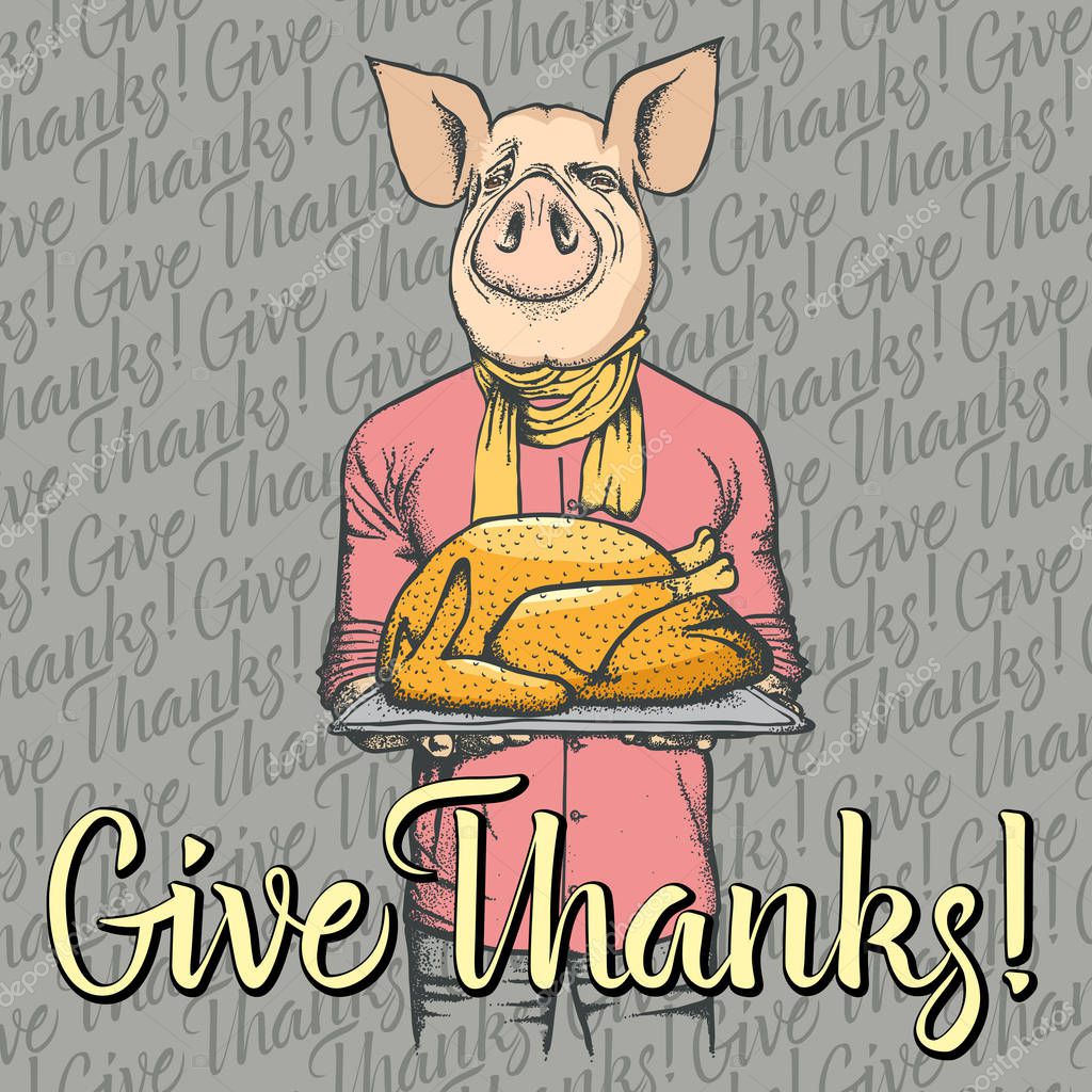 Ilustración vectorial del concepto de cerdo del Día de Acción de ...