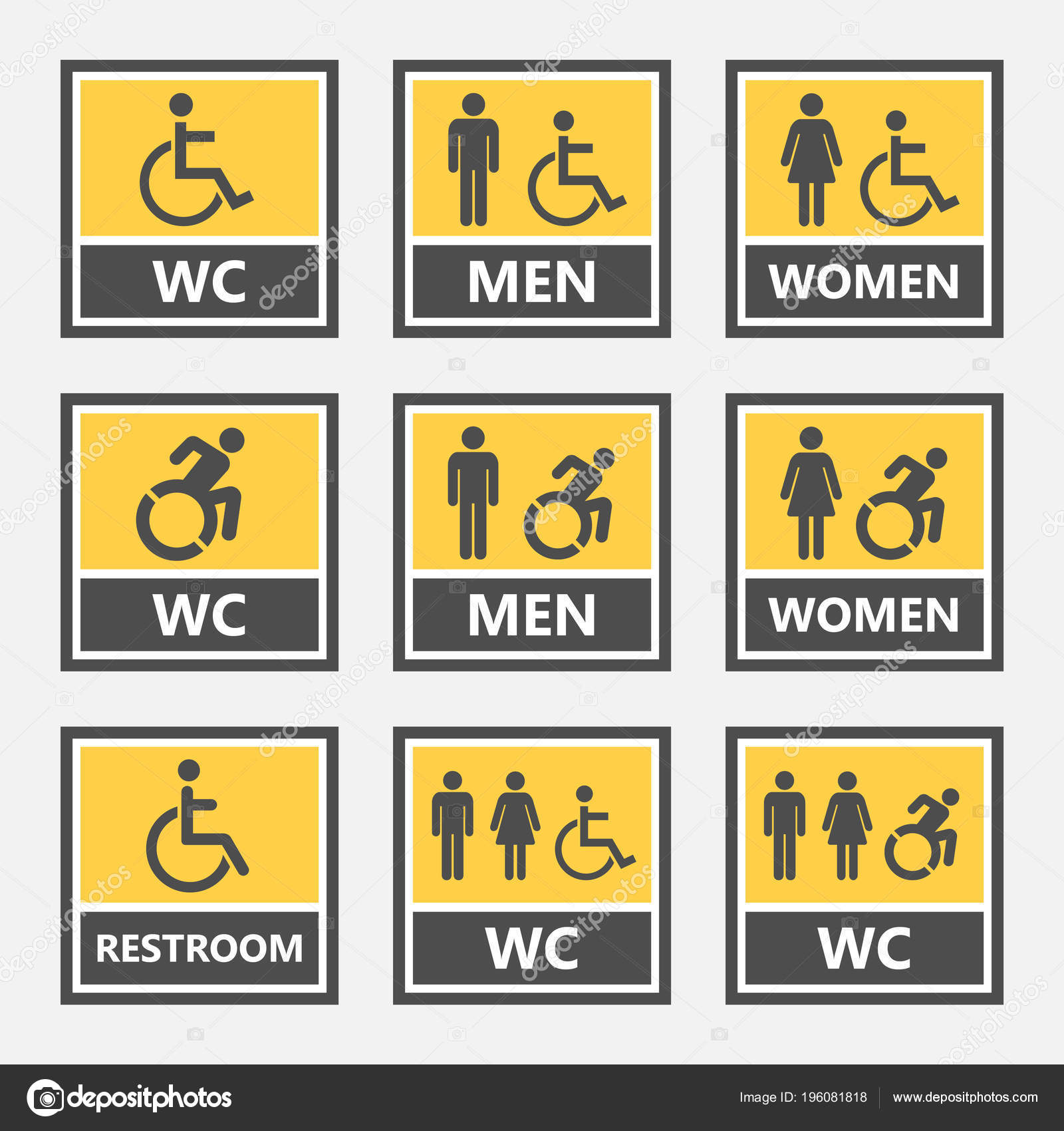 Restroom signs for disabled people, accessible handicap icons ⬇ Vector ...