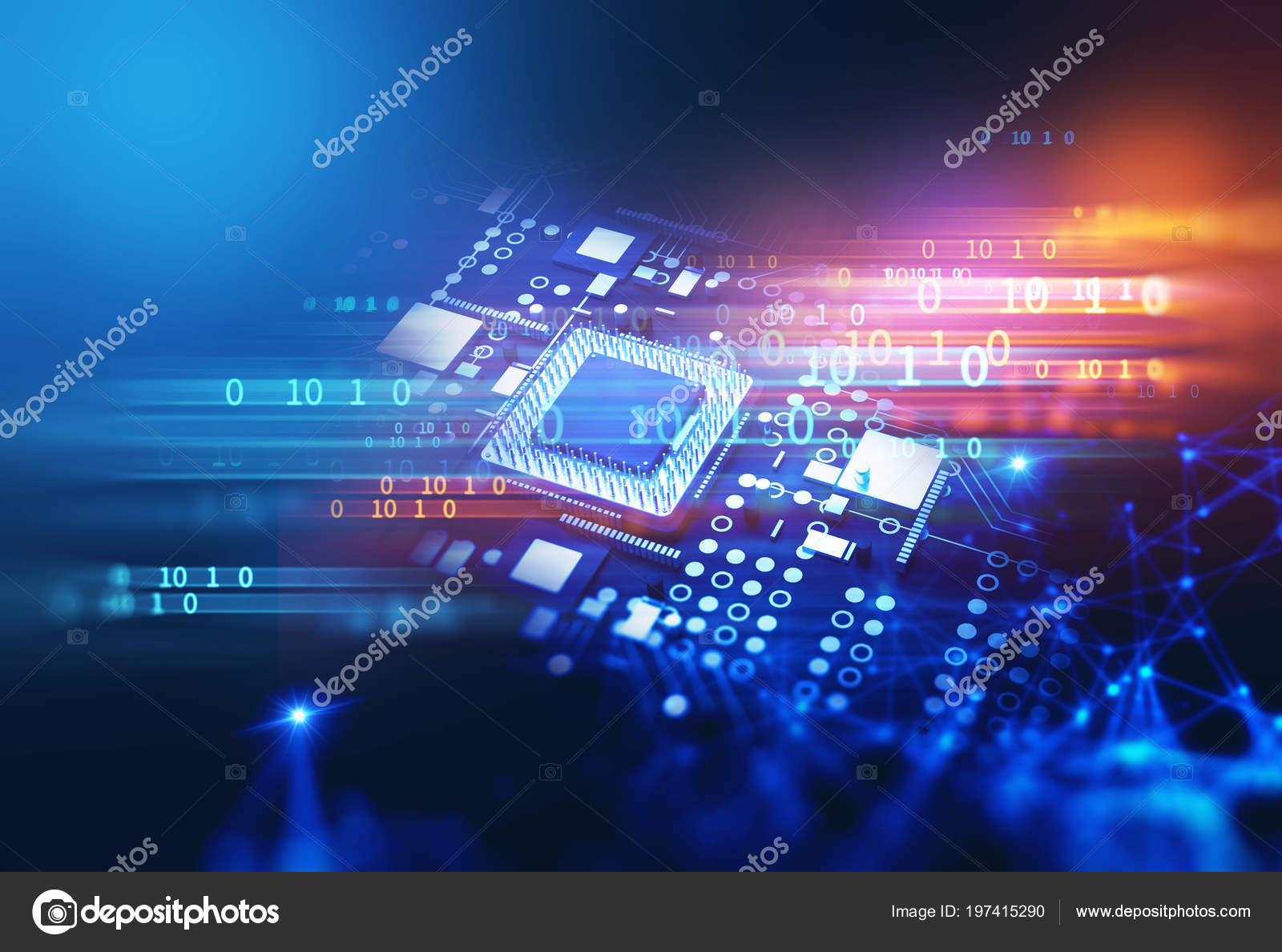 Rendering Futuristic Blue Circuit Board Background Illustration Stock ...