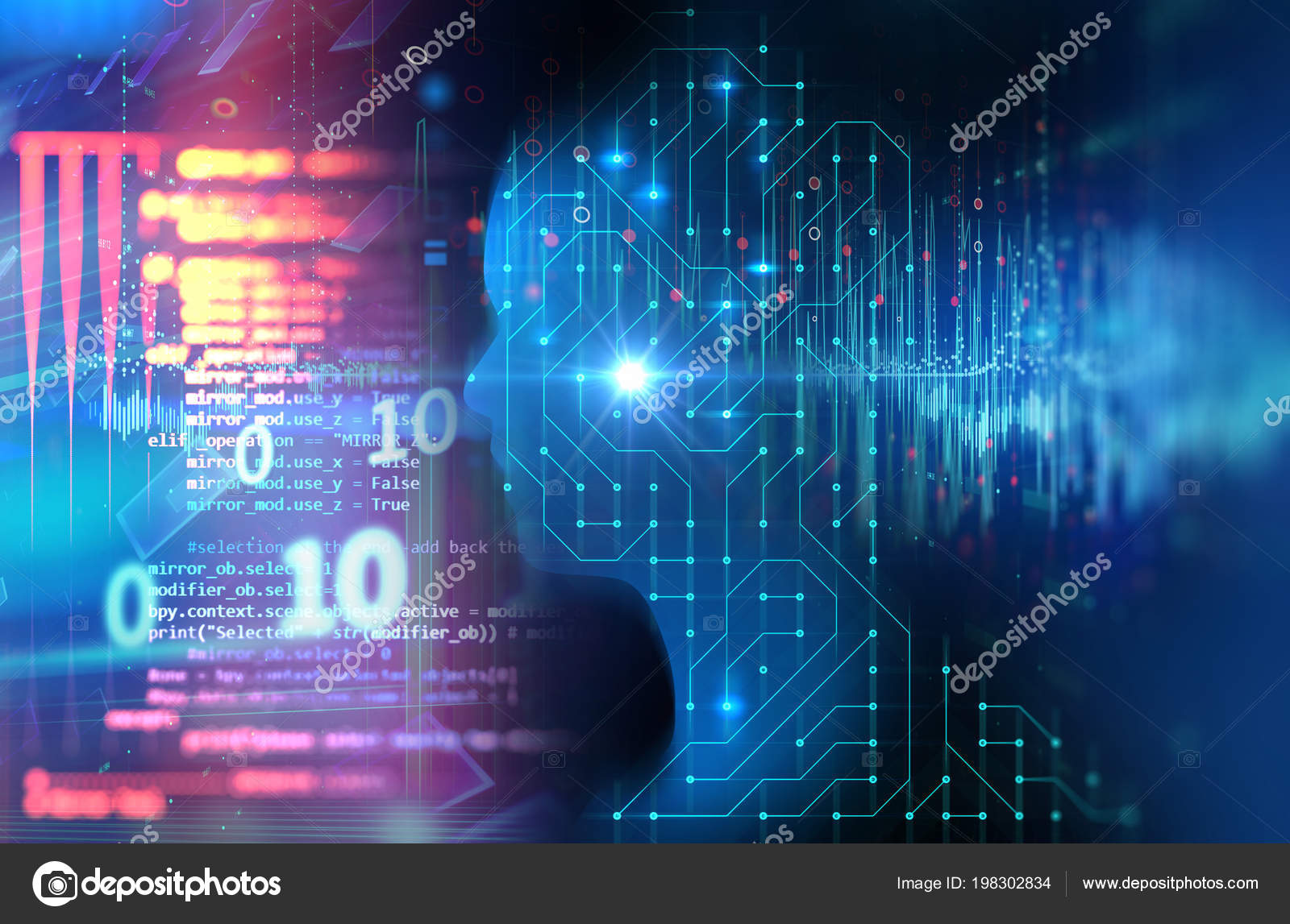 Silhouette Virtual Human Circuit Pattern Illustration Represent ...